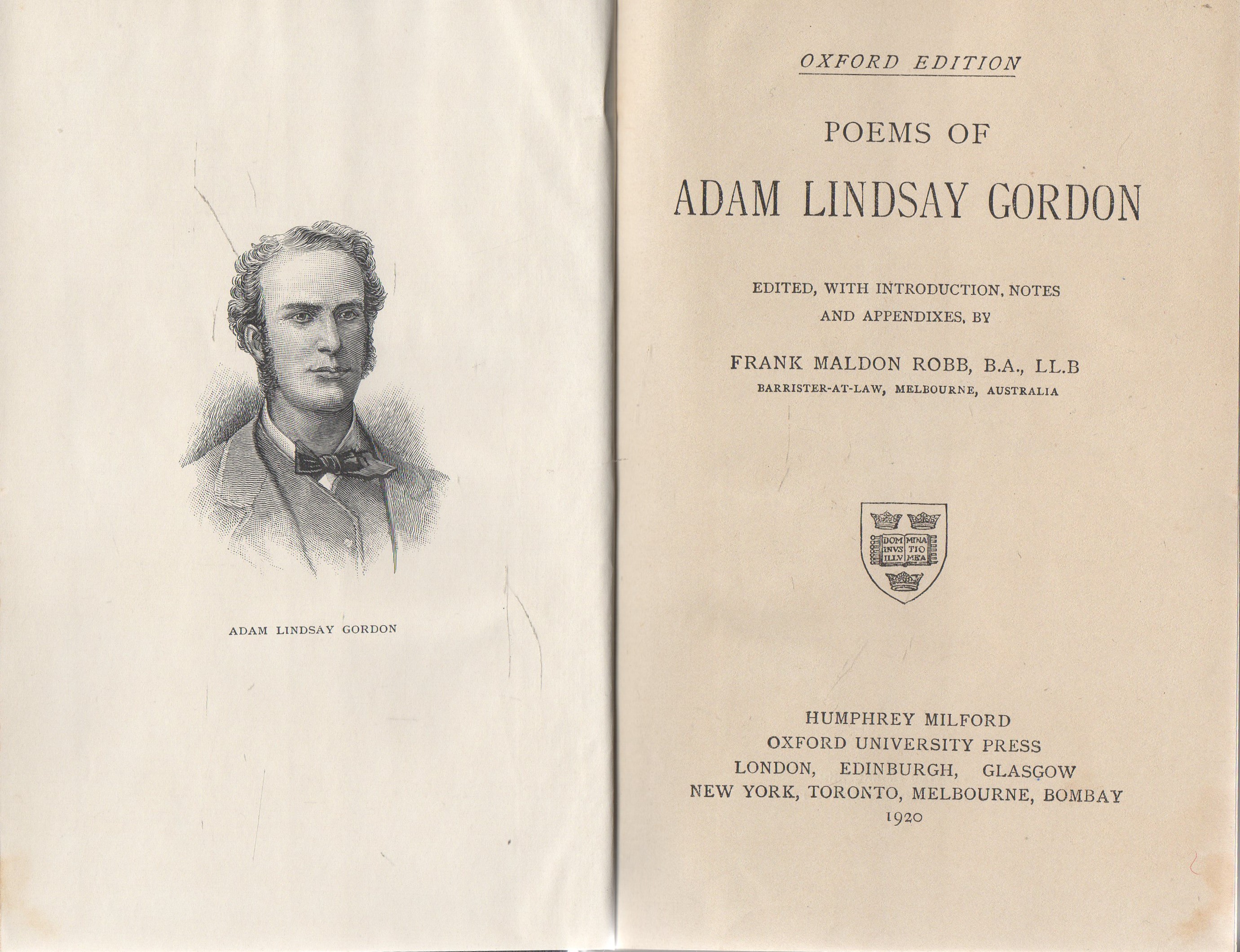 The Poems of Adam Lindsay Gordon Edited with Introduction, Notes and ...
